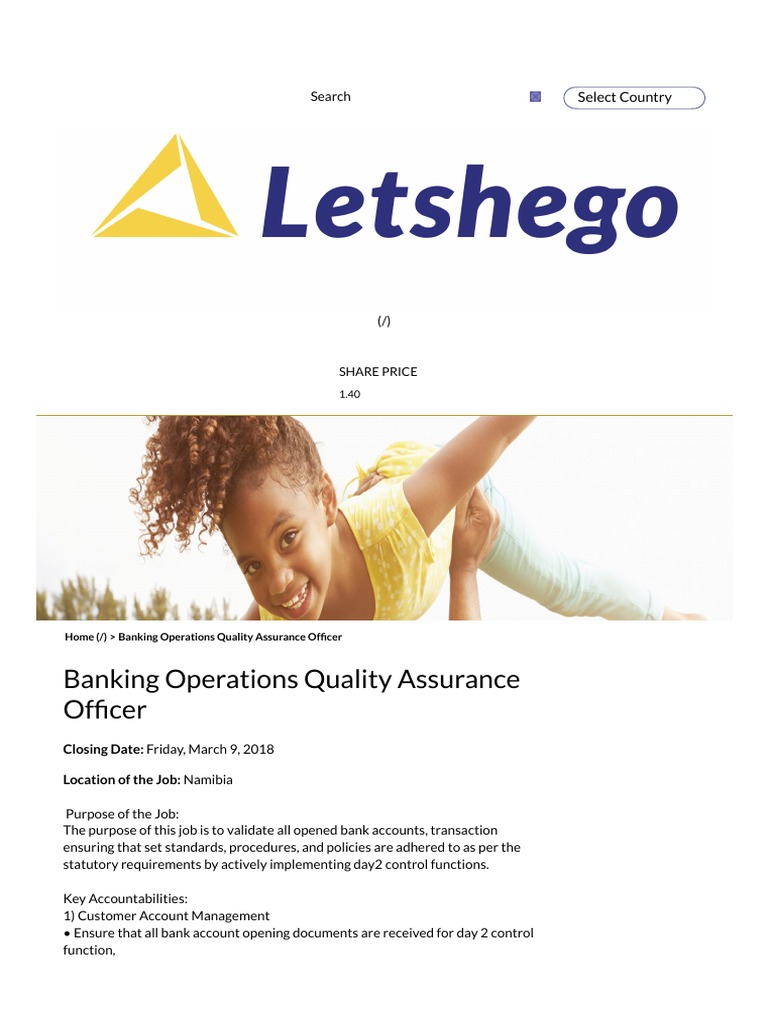 Banking Operations Quality Assurance Officer - Letshego | PDF | Records ...
