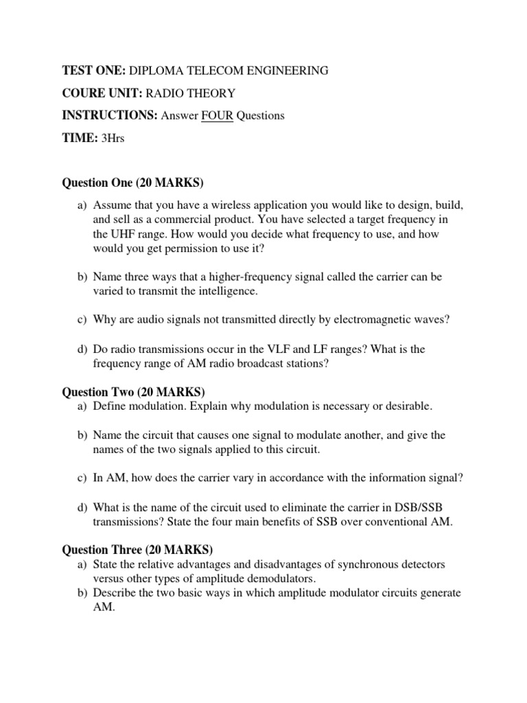 Radio Theory Exam: Questions Covering Frequency Selection, Modulation ...