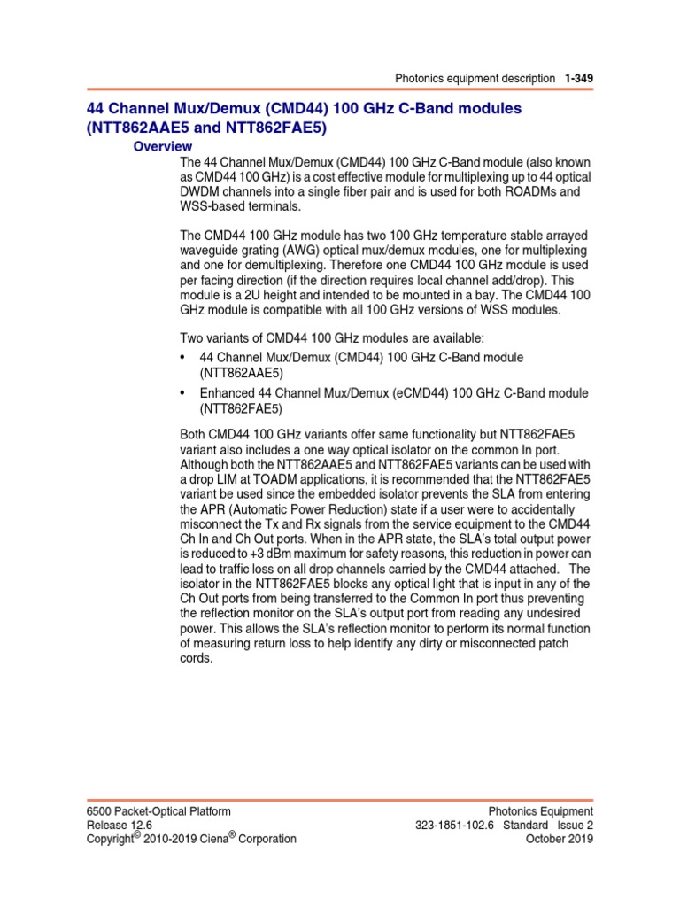 44 Channel Mux/Demux (Cmd44) 100 GHZ C-Band Modules (Ntt862Aae5 and ...