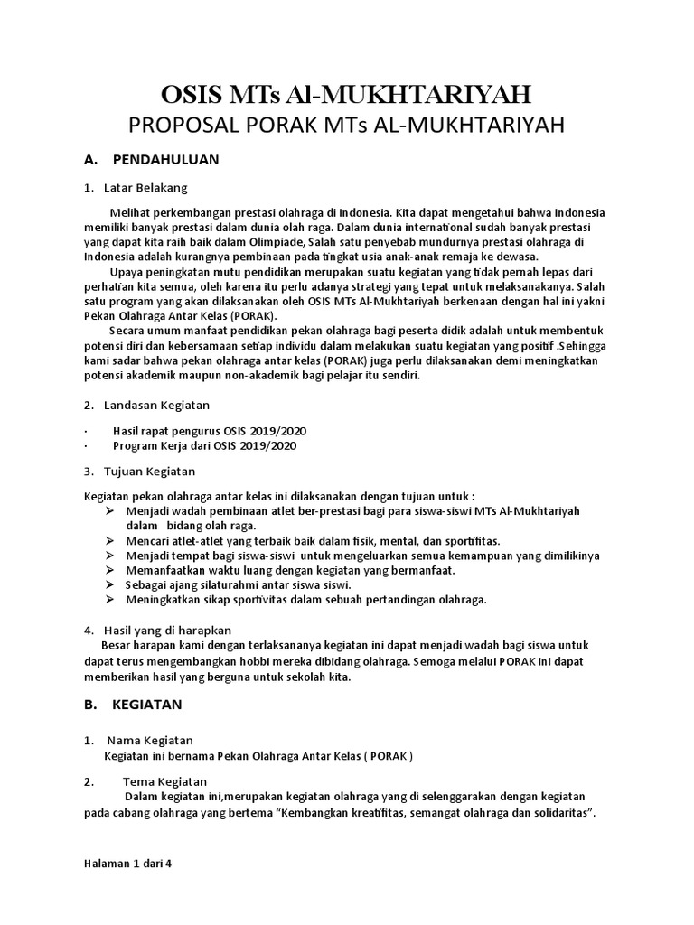 Proposal Kegiatan PORAK MTs Al-Mukhtariyah | PDF