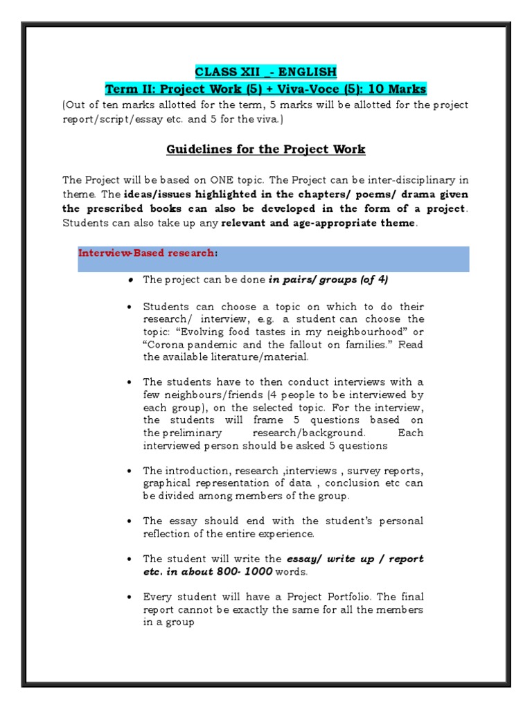 Guidelines For Project Work Class Xii | PDF | Essays | Educational ...