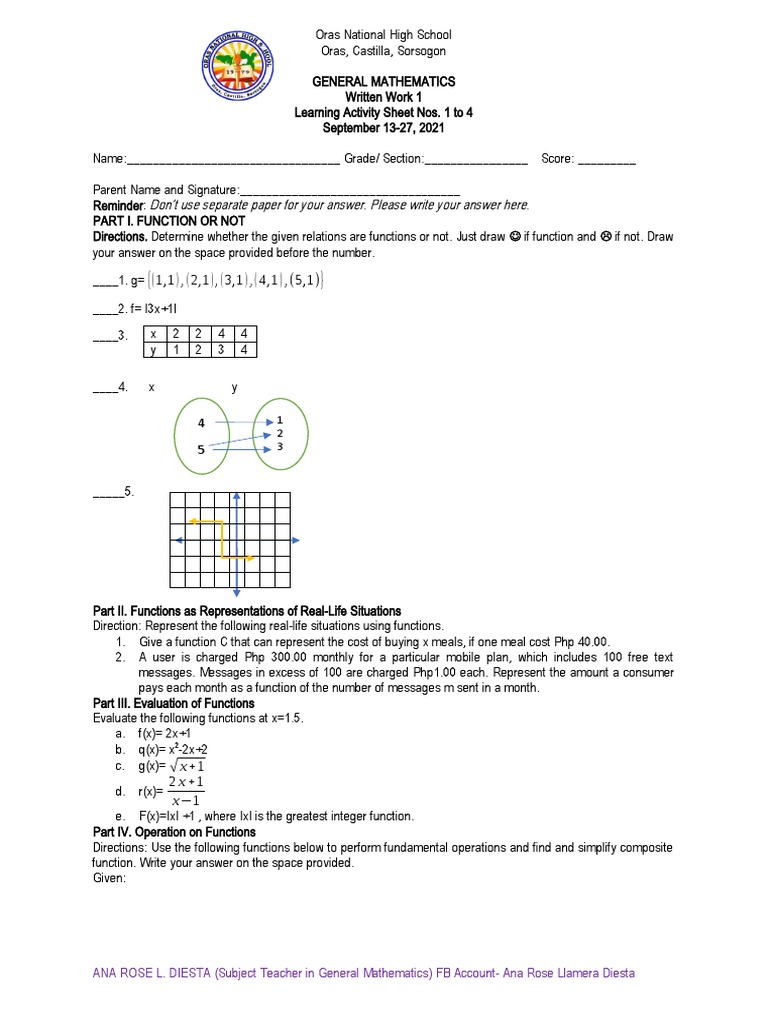 Gen MAth Quiz | PDF | Function (Mathematics) | Equations