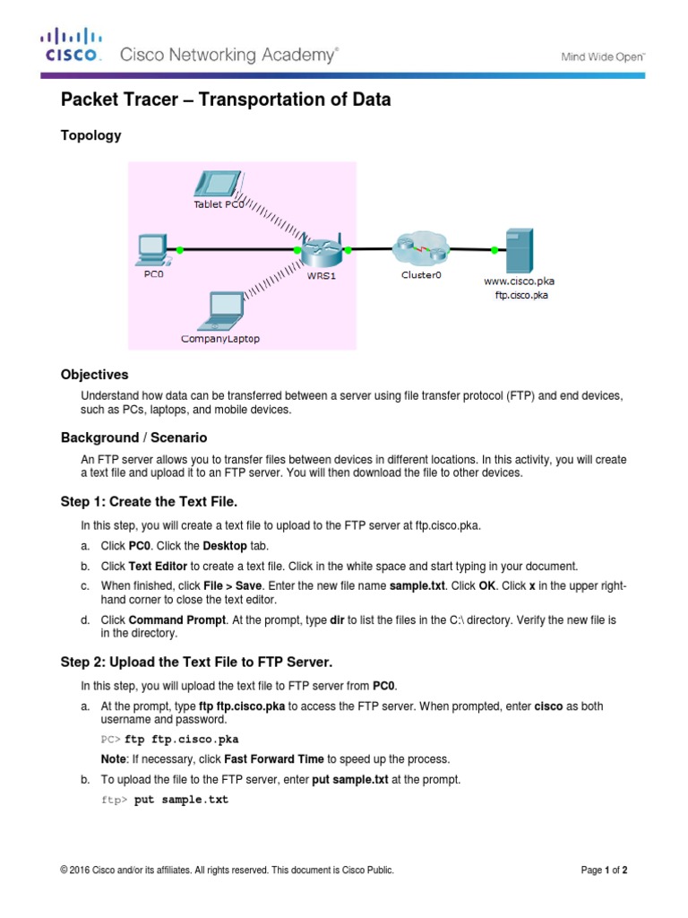 2.2.2.5 Packet Tracer - Transportation of Data | PDF | File Transfer ...