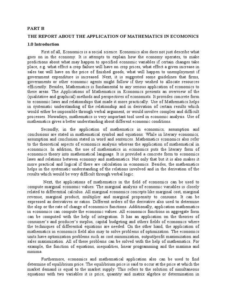 PART B Report Eko Maths (Assignment 2) | PDF | Economics | Mathematical ...