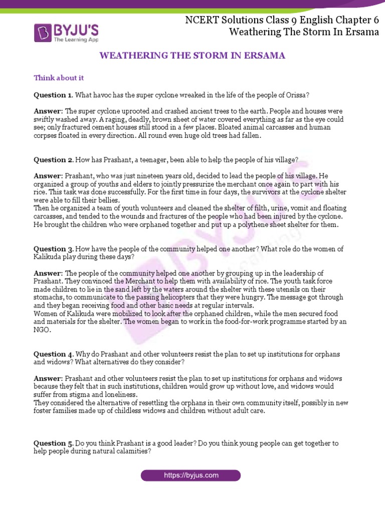 Ncert Solutions Class 9 English Chapter 6 Weathering | PDF | Natural ...