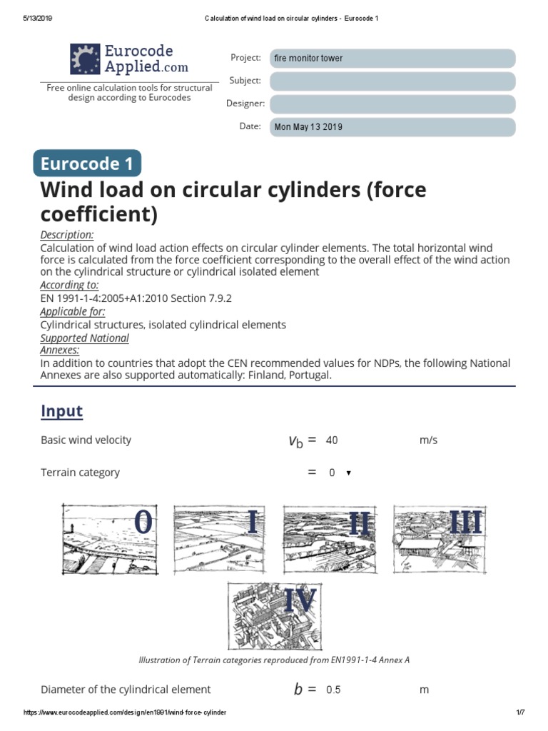 Calculation of Wind Load On Circular Cylinders - Eurocode 1 | PDF ...