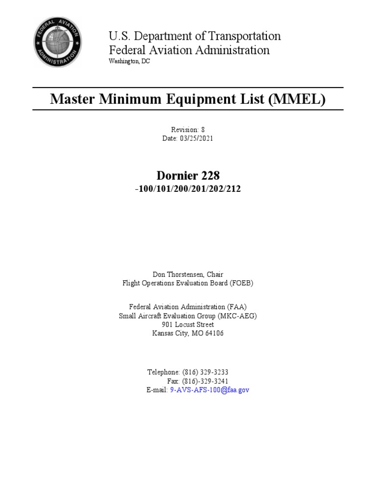 Master Minimum Equipment List (MMEL) : U.S. Department of ...