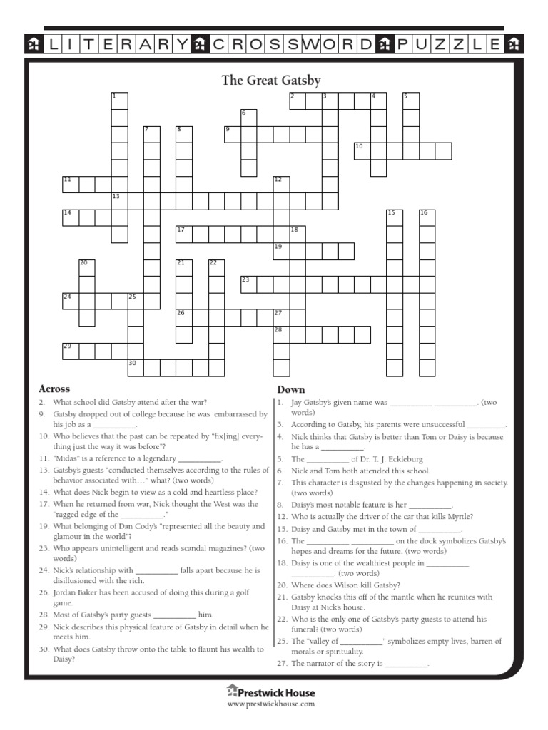 Great Gatsby Crossword Puzzle Answers | PDF | The Great Gatsby