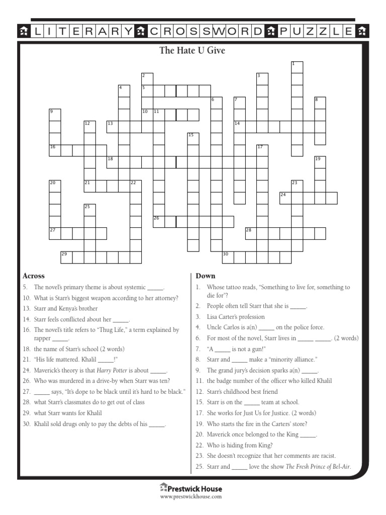 Literary Crossword: The Hate U Give | PDF