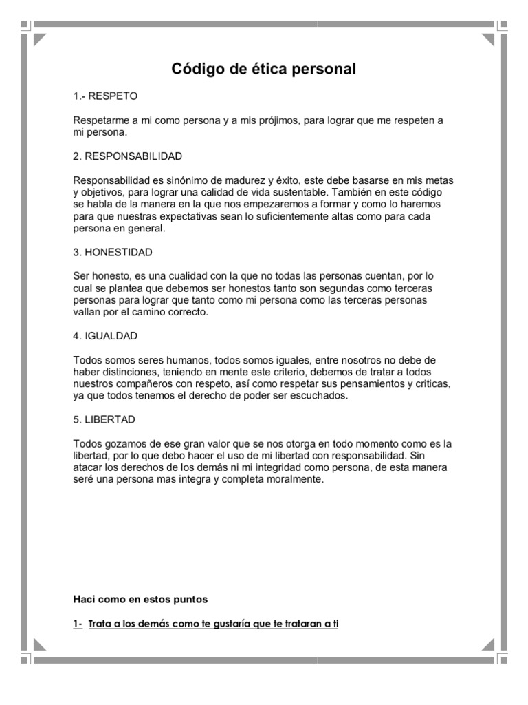 Ejemplos de Códigos de Ética Personal | PDF | Libertad | Teorías ...