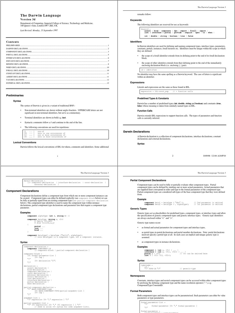 The Darwin Language: Version 3d | PDF | Reserved Word | Parameter (Computer Programming)