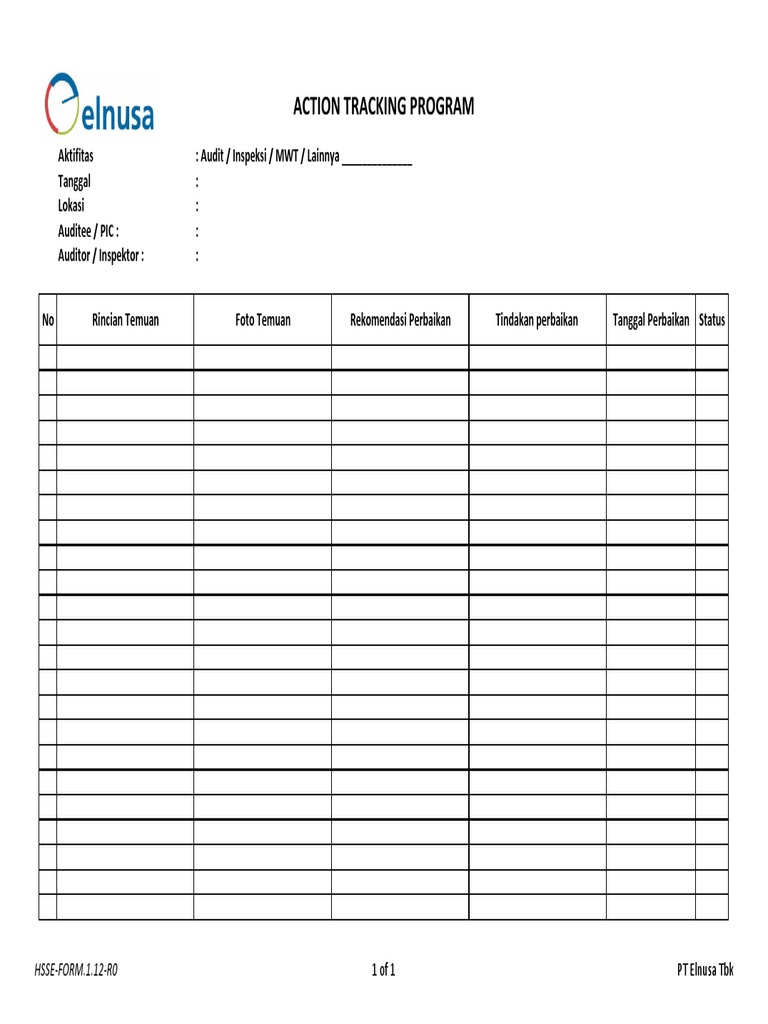 HSSE-FORM.3.4 Action Tracking Program | PDF