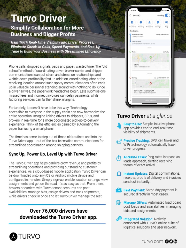 Turvo Driver App Product Brief | PDF | Mobile App | Cloud Computing