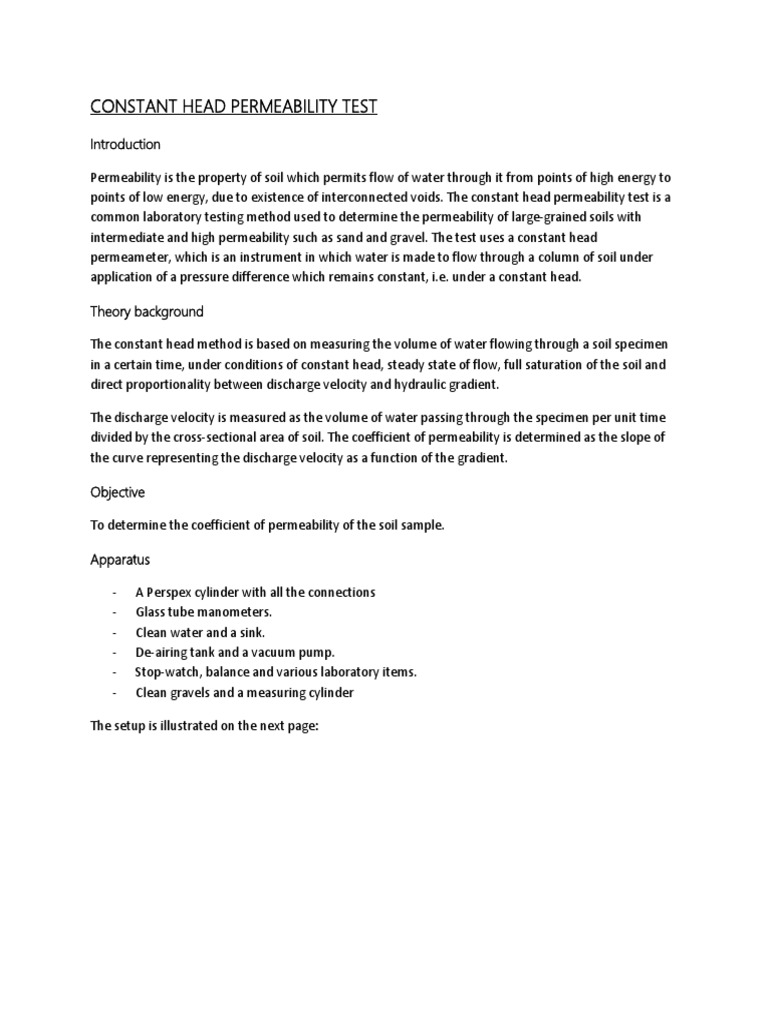 Constant Head Permeability Test Guide | PDF | Soil Mechanics ...