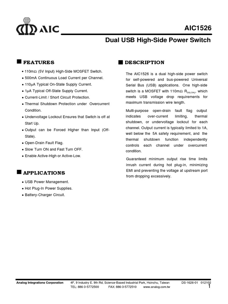 Dual USB High-Side Power Switch: Features Description | PDF | Capacitor ...
