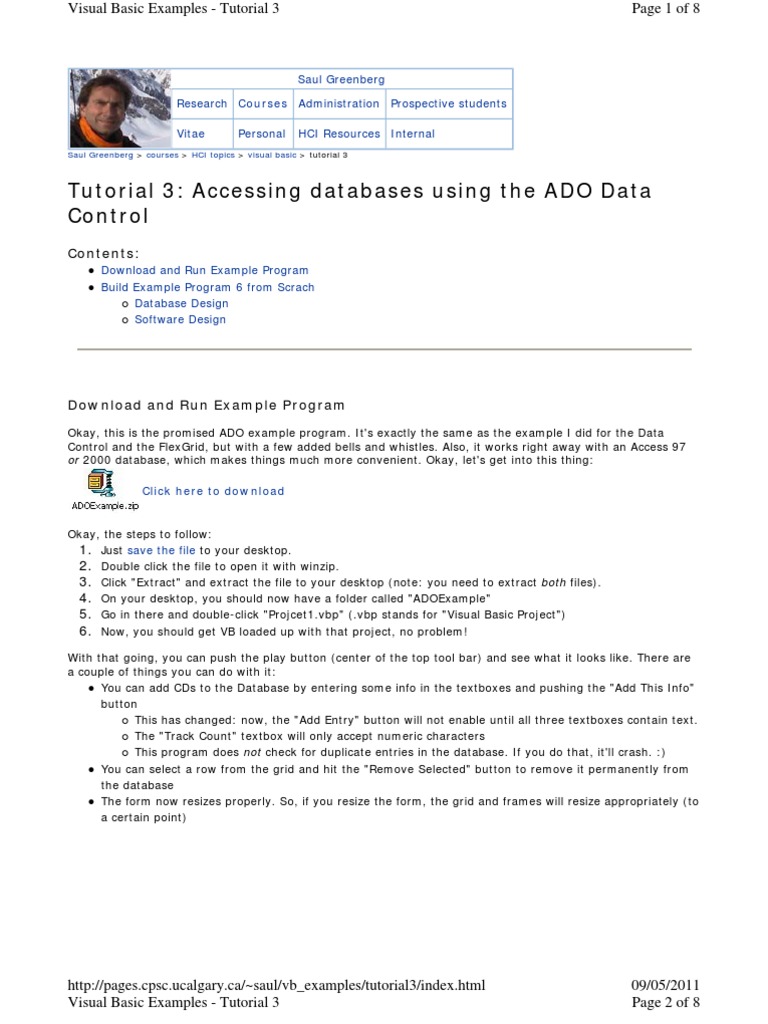 Tutorial 3 Accessing Databases Using The Ado Data Control Contents