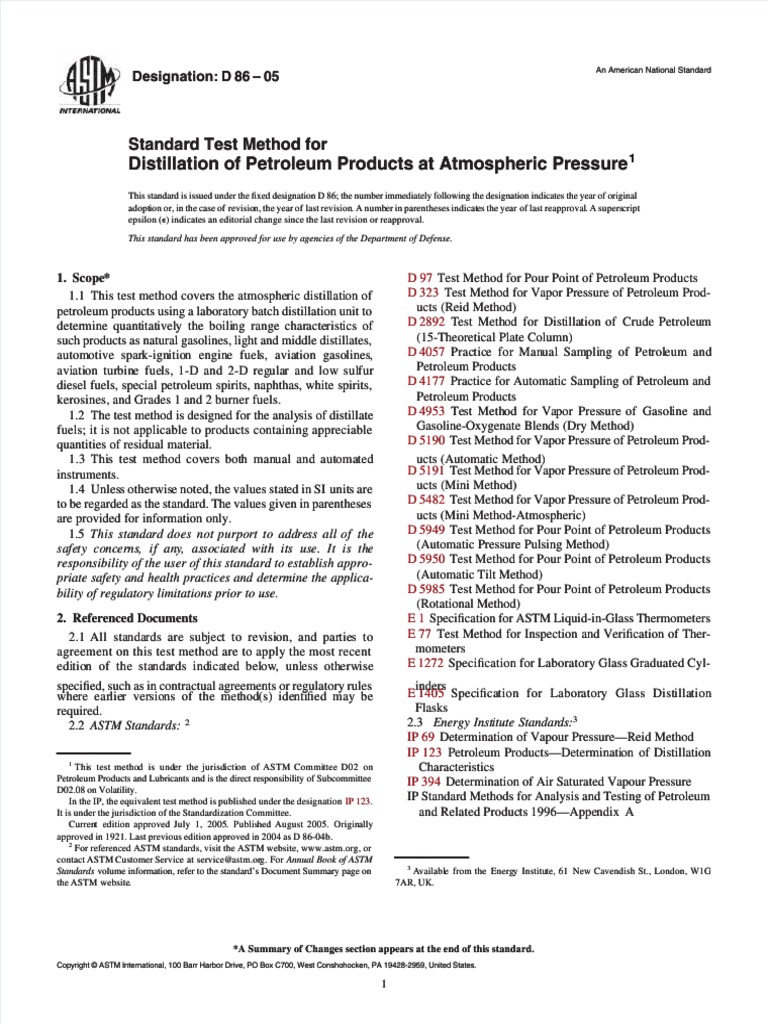 Astm d86 | PDF | Distillation | Temperature