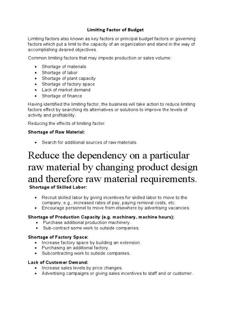 Budget Limiting Factors and Solutions | PDF | Labour Economics | Factory