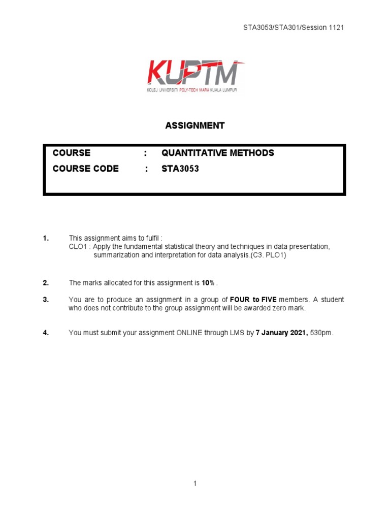 Assignment Sta3053 - Sta301 1121 | PDF | Internet | Statistics