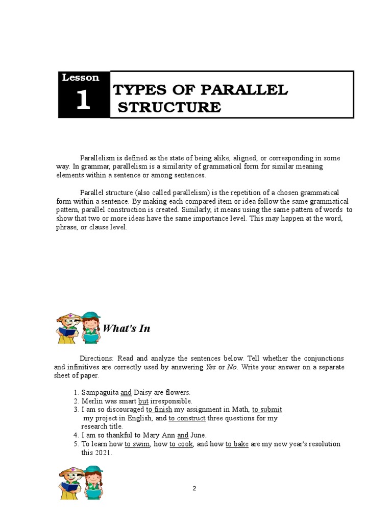 Types of Parallel Structure: Lesson | PDF | Sentence (Linguistics ...
