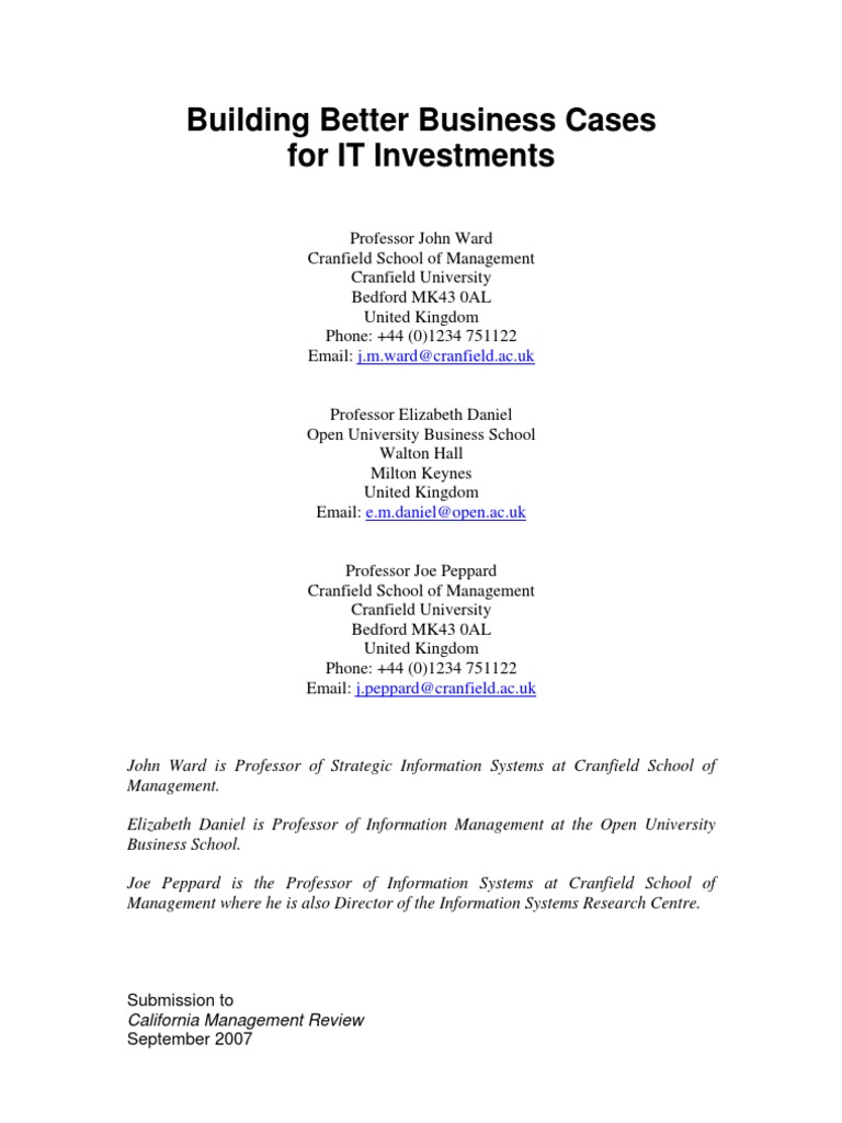 Better Business Cases For IT Investment | PDF | Innovation | Call Centre