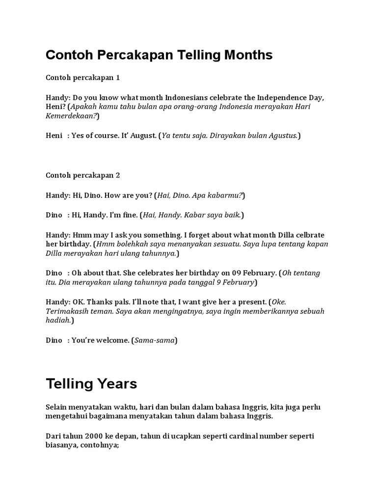 Contoh Percakapan Telling Months | PDF