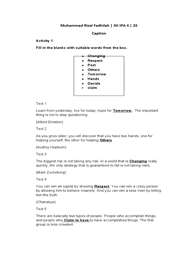 Soal Latihan Caption | PDF