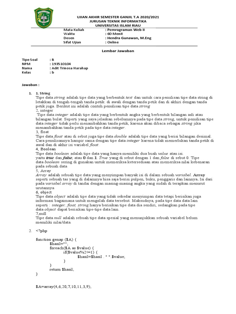 Lembar Jawaban UAS | PDF