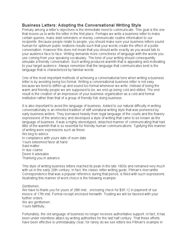 Business Letters: Adopting The Conversational Writing Style | PDF ...