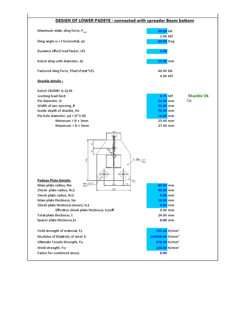 DESIGN OF LOWER PADEYE - Connected With Spreader Beam Bottom | Download ...