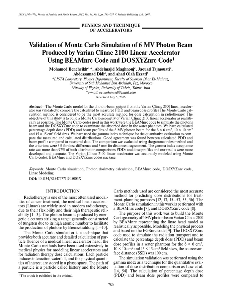 Validation of Monte Carlo Simulation of 6 MV Photon Beam Produced by Varian Clinac 2100 Linear ...