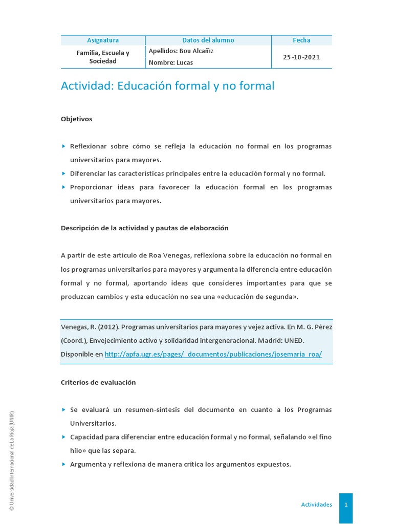 Actividad: Educación Formal y No Formal | PDF | Aprendizaje