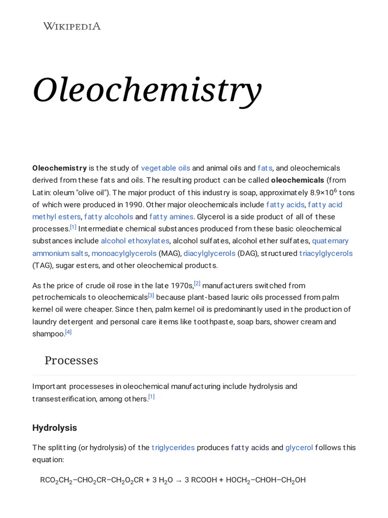 Oleochemistry - Wikipedia | PDF | Chemical Substances | Chemical Compounds