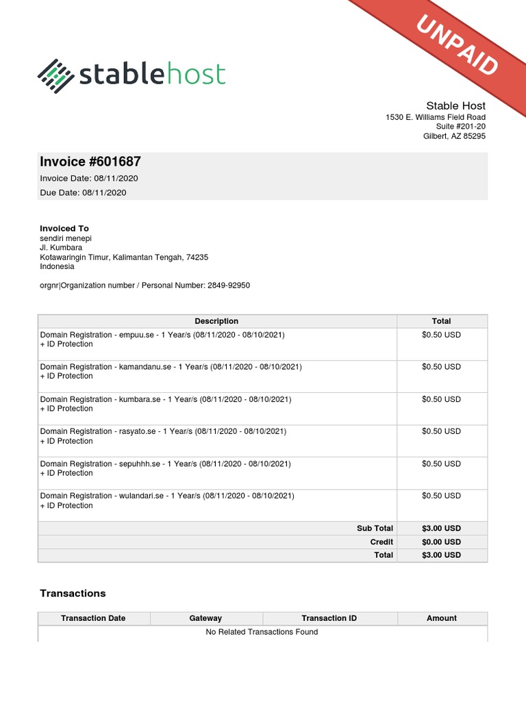 Invoice #601687: Stable Host | Download Free PDF | Accounting