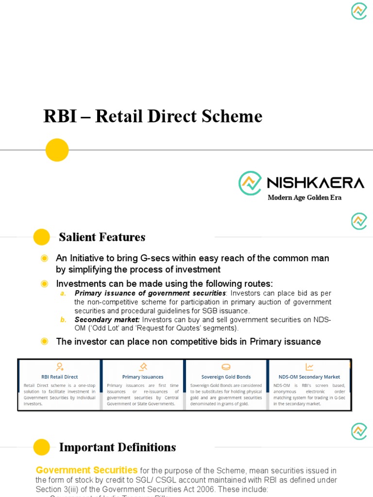 RBI Retail Direct Scheme Overview | PDF | Securities (Finance) | Auction