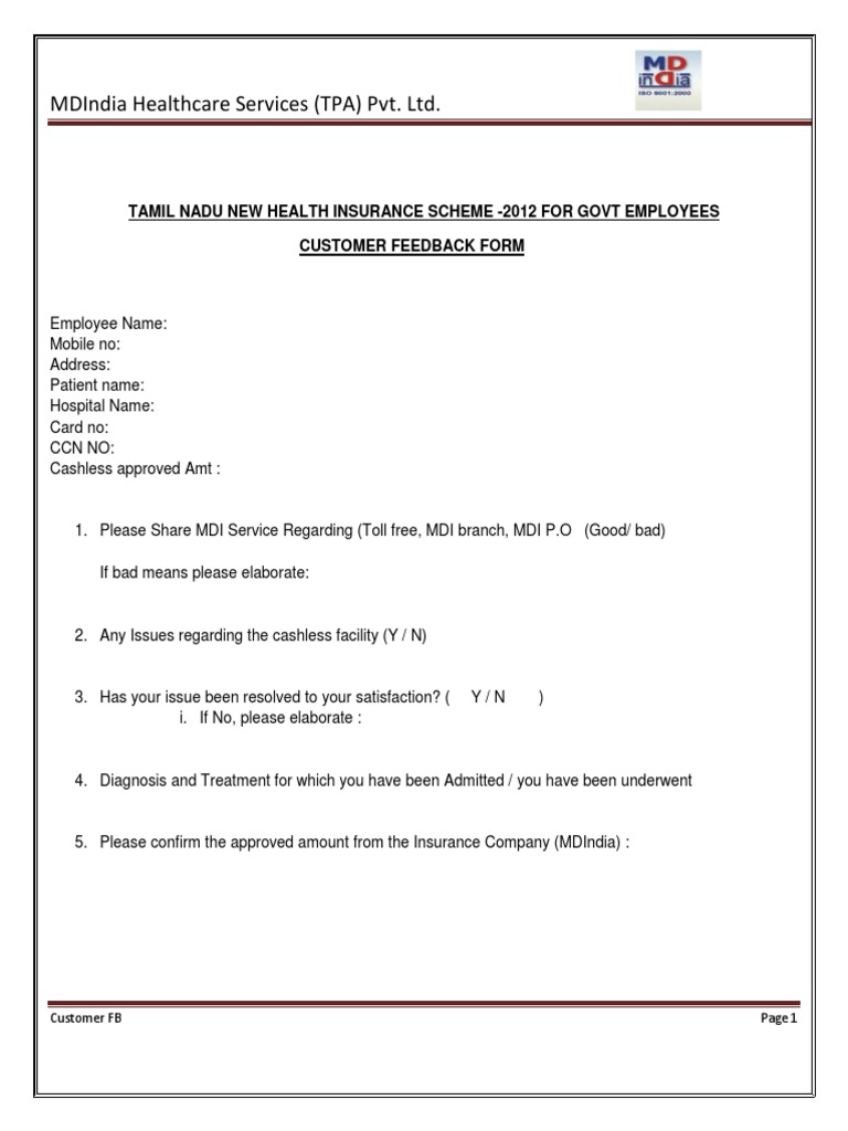 TNNHIS - Customer Feed Back Form | PDF | Law