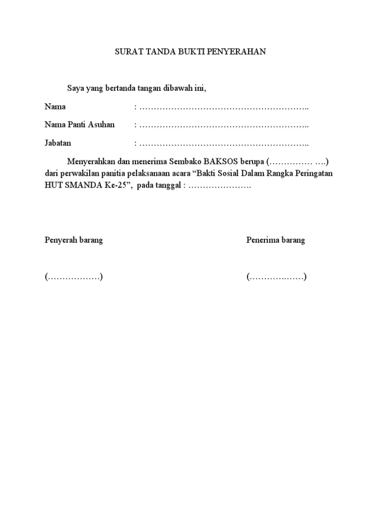 Surat Tanda Bukti Penyerahan | PDF