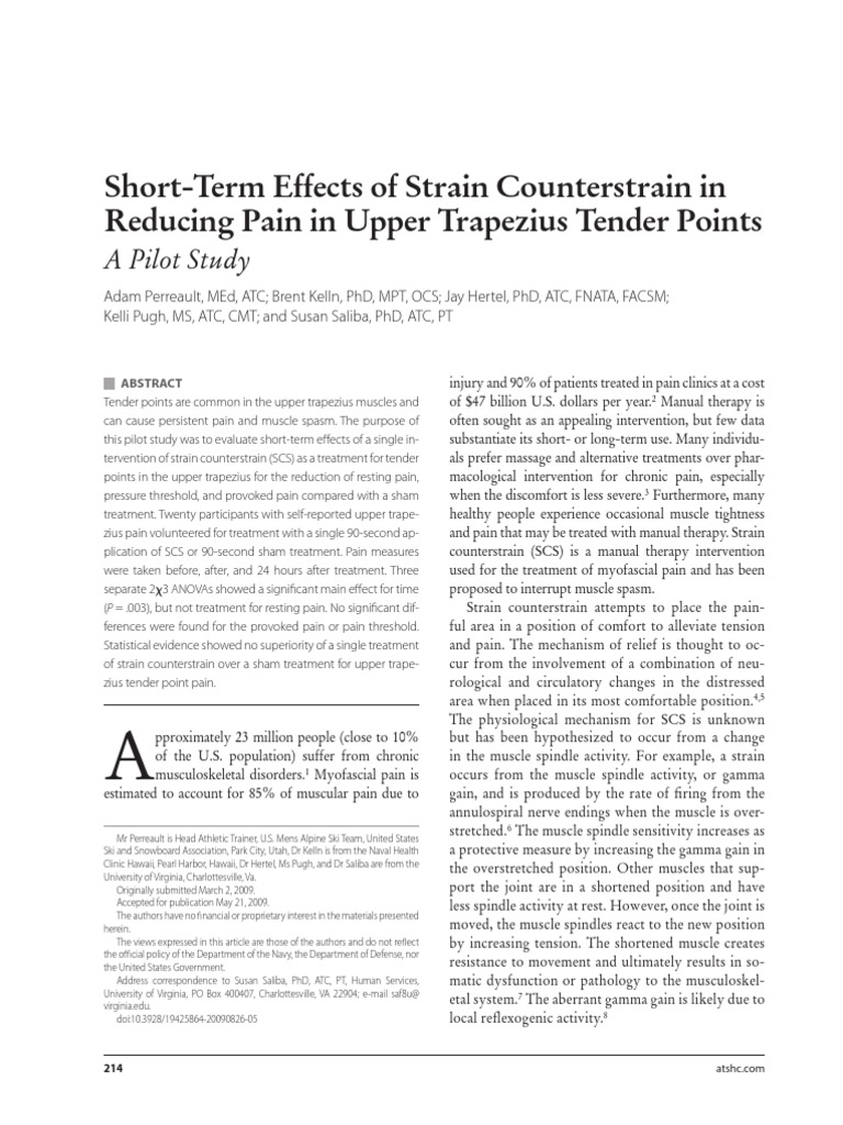 Short-Term Effects of Strain Counterstrain in Reducing Pain in Upper ...