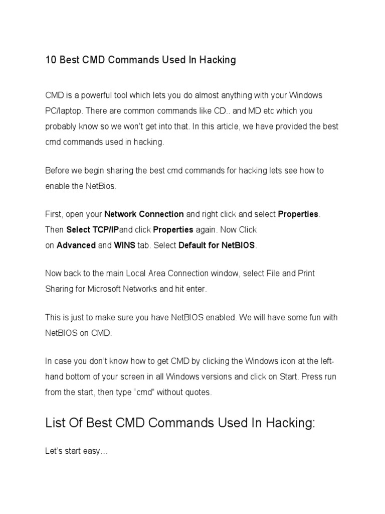 10 Best CMD Commands Used in Hacking | PDF | Ip Address | Computer ...