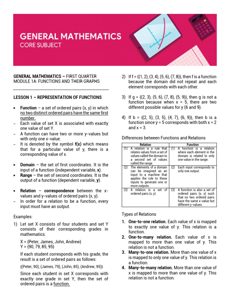 Gen Math Notes | PDF | Function (Mathematics) | Set (Mathematics)