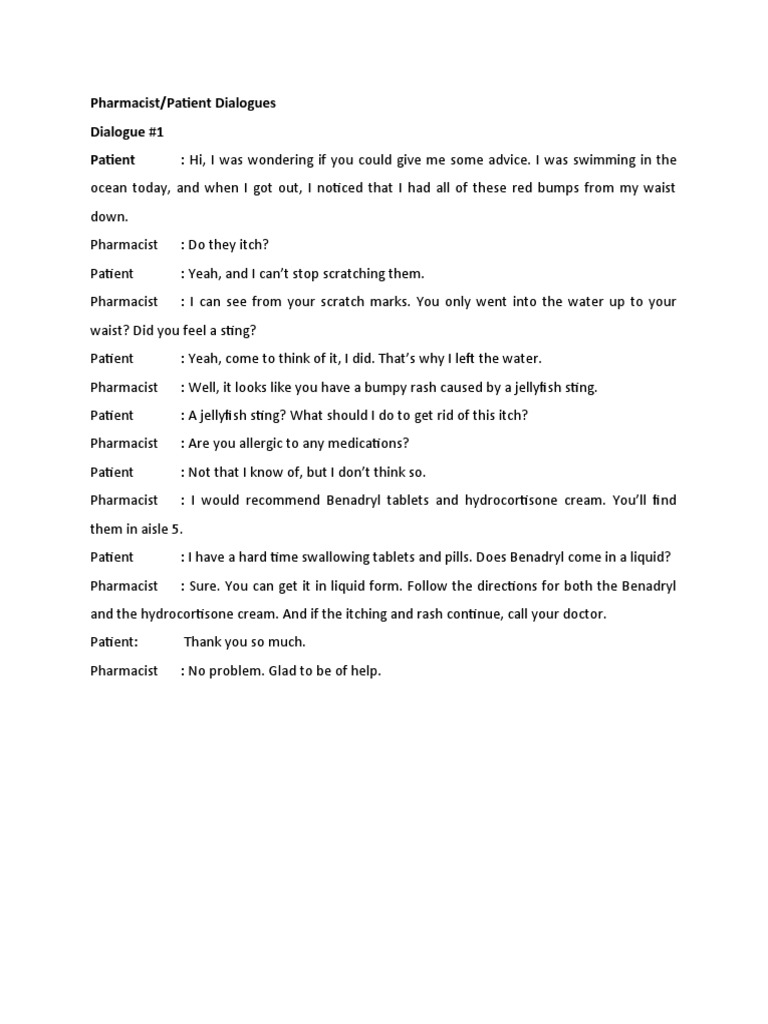 Dialogue 1 Between Pharmacist and Patient | PDF