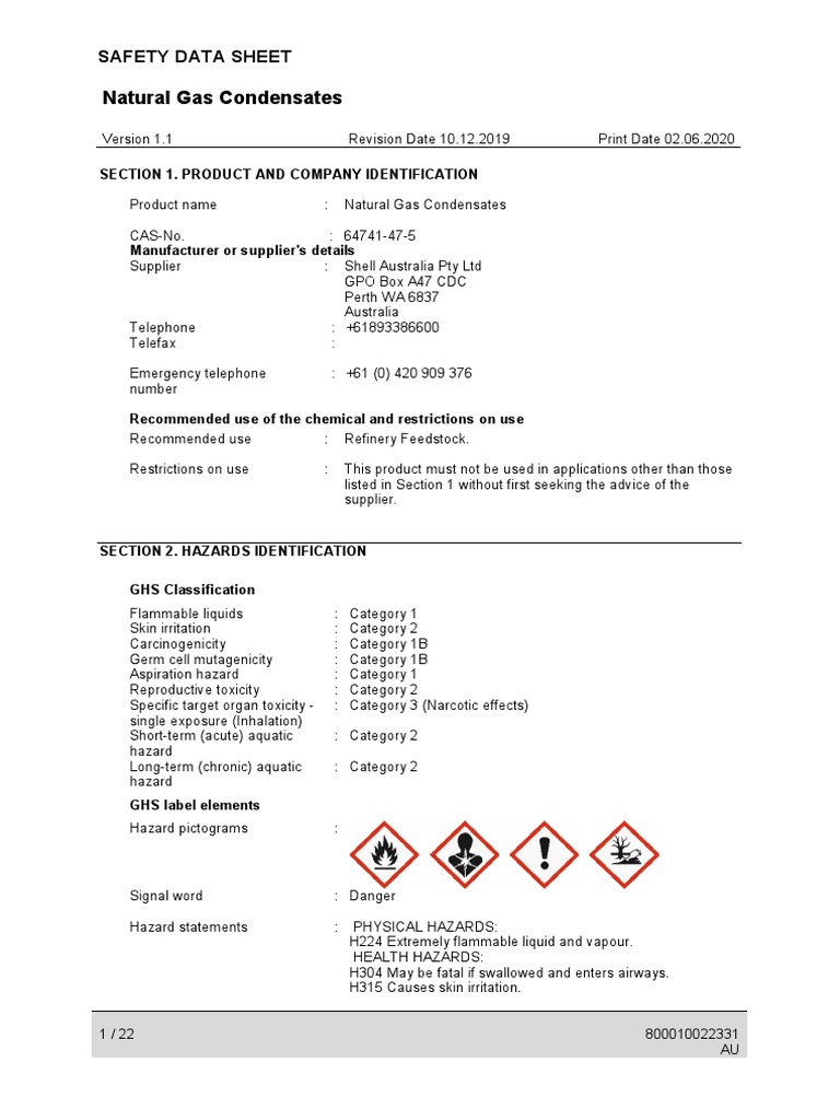 Natural Gas Condensates Sds | PDF