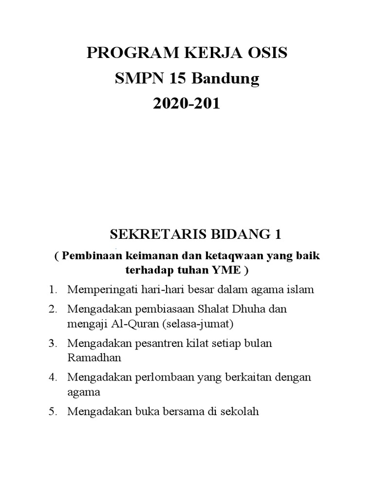 Program Kerja 10 Seksi Bidang Osis | PDF
