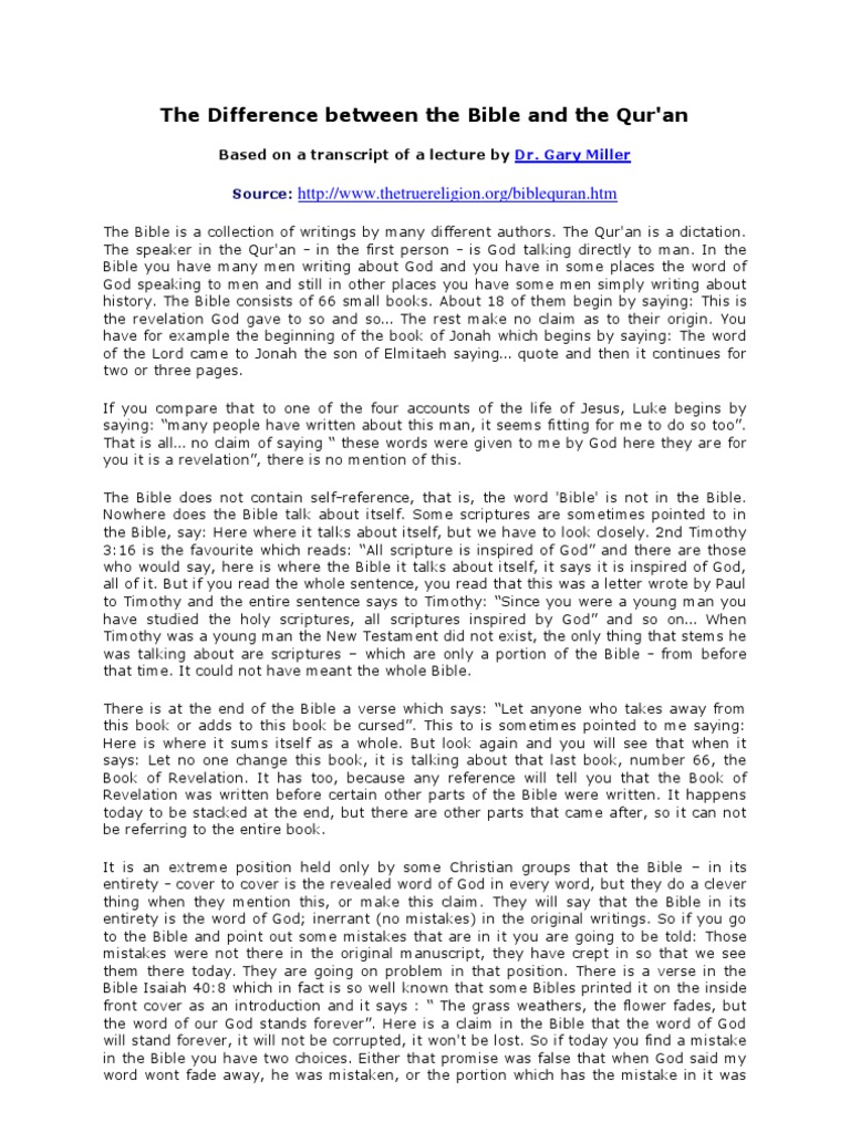 Bible vs. Qur'an: Key Differences | PDF | Truth | Miracle
