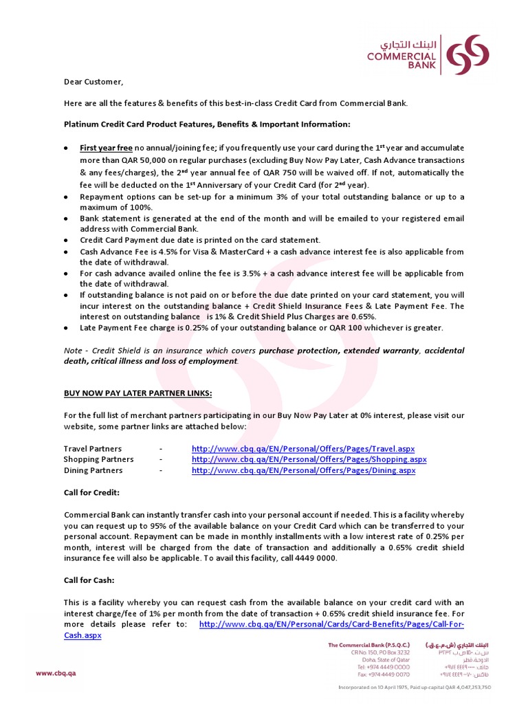 Commercial Bank Platinum Credit Card | PDF | Credit Card | Finance ...