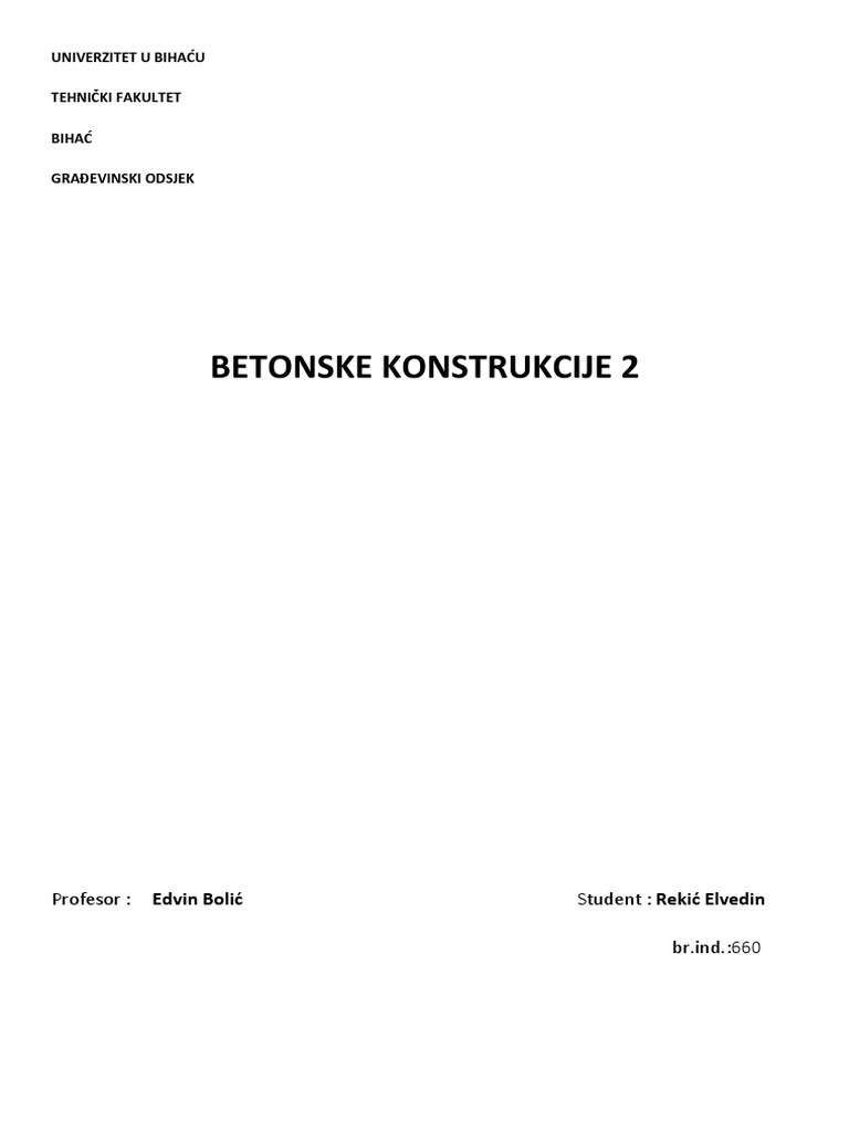Projekat Betonske Konstrukcije 2 | PDF