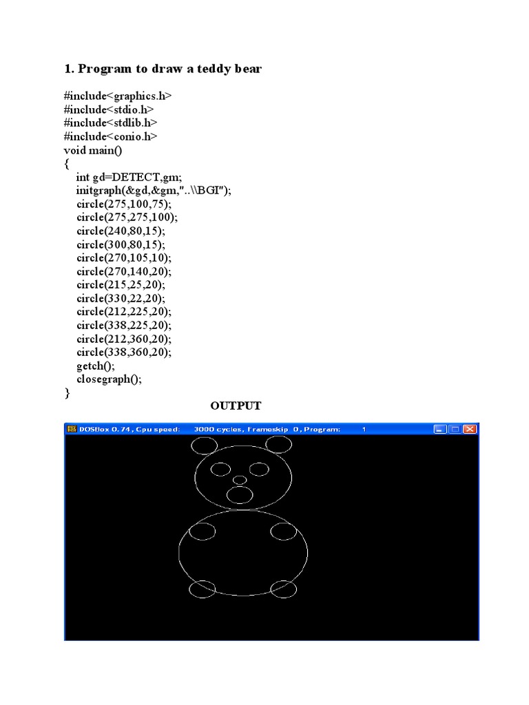 Program To Draw A Teddy Bear: Output | PDF | Software Engineering ...