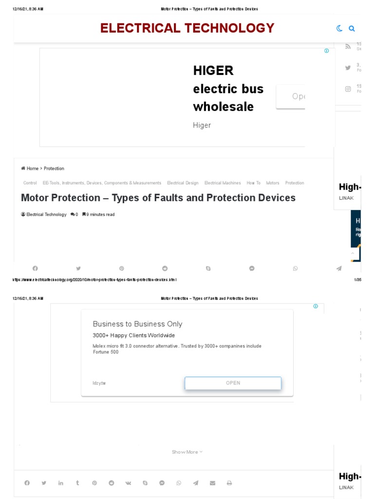 Motor Protection - Types of Faults and Protection Devices | PDF ...