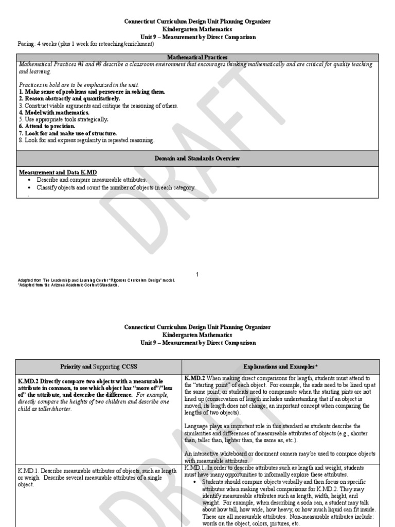 Kindergarten Math Unit 9 | PDF | Curriculum | Mathematics