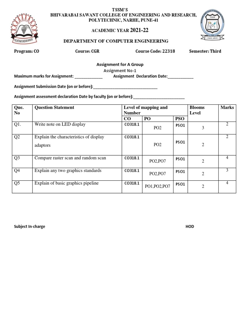 Department of Computer Engineering: Assignment No-1 | PDF | Graphics ...